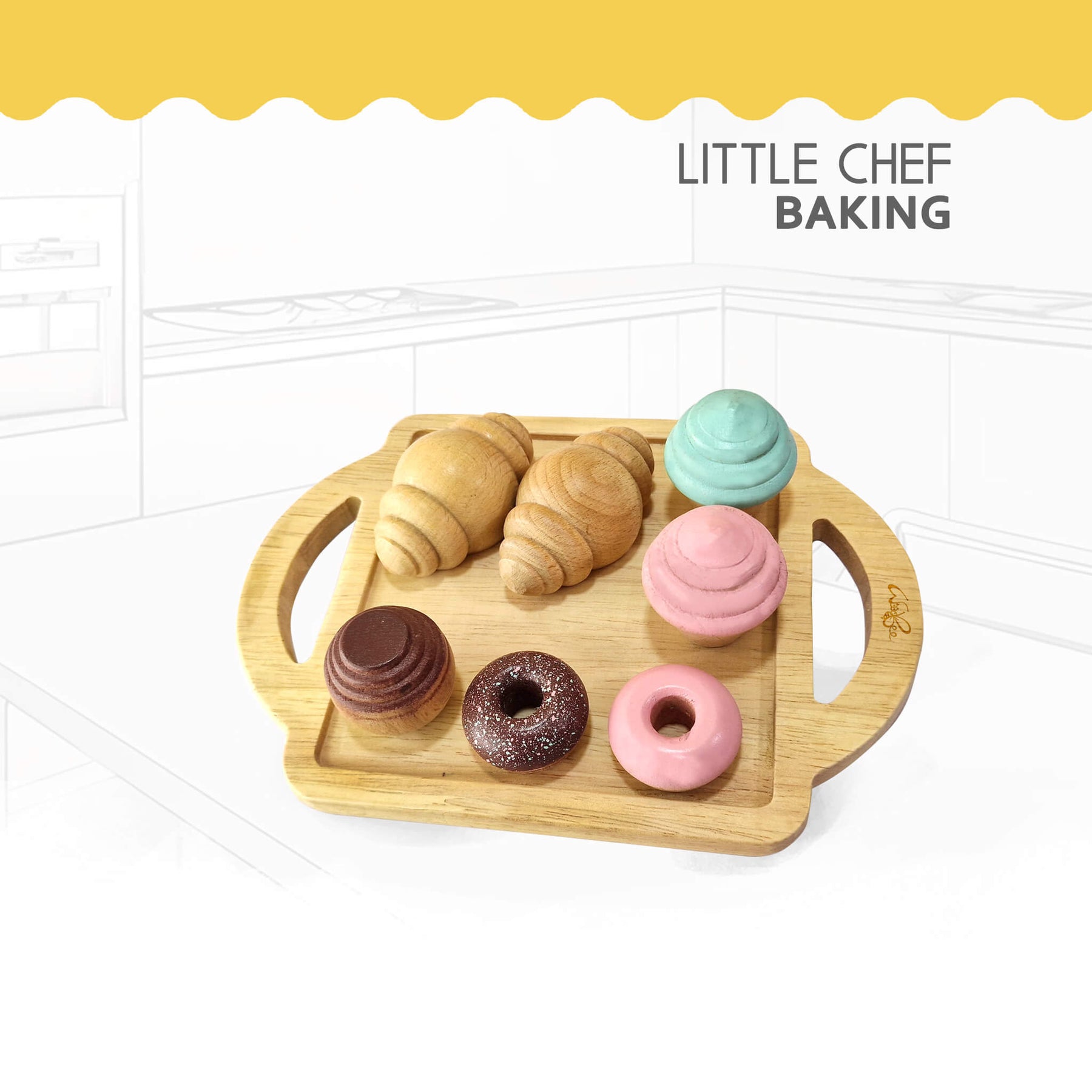 Buy Wooden Pretend Bakery Set - 8 Pcs | Woodbeetoys.com – WoodBee Toys