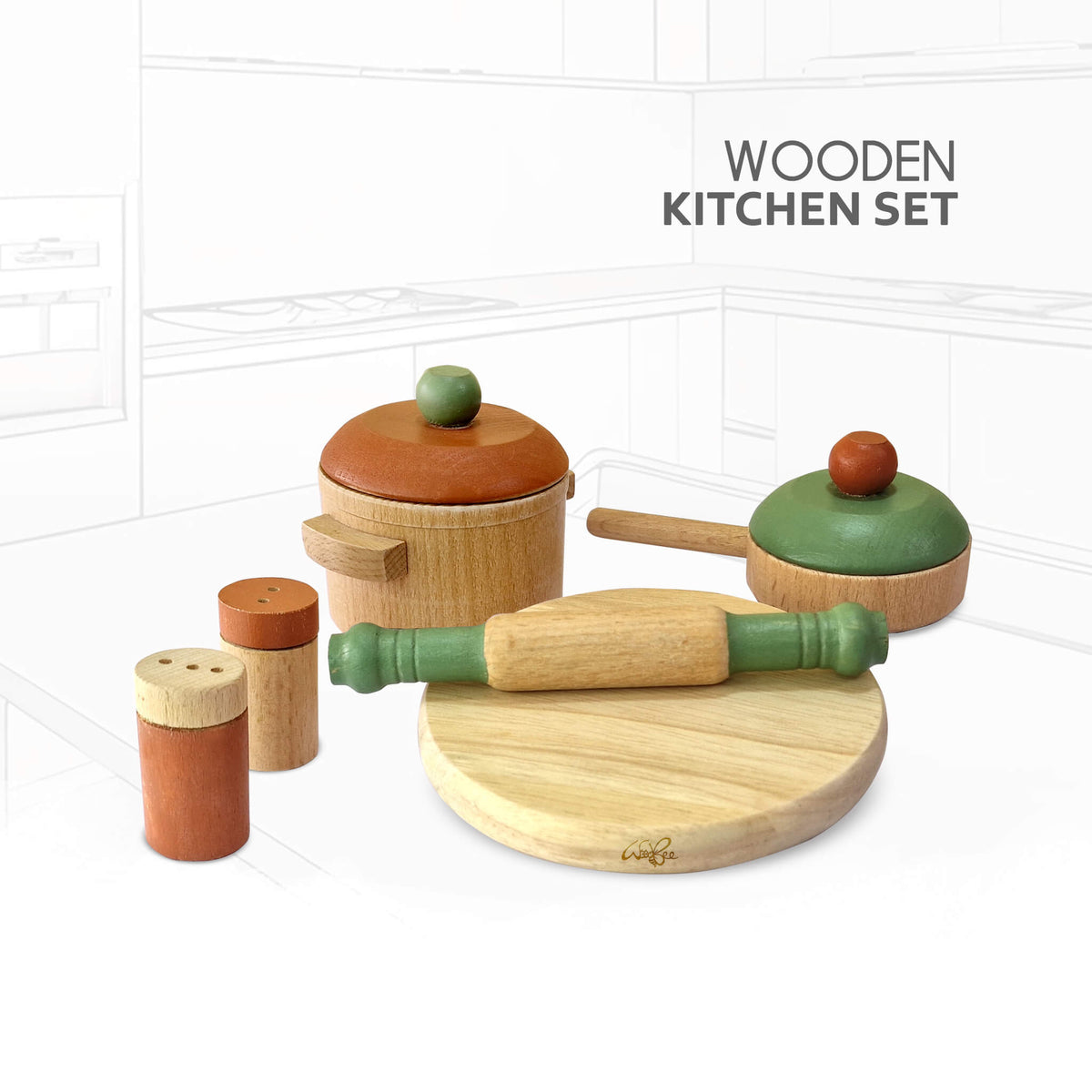 Buy Wooden Pretend Kitchen Set - 8 Pcs | Woodbeetoys.com – WoodBee Toys