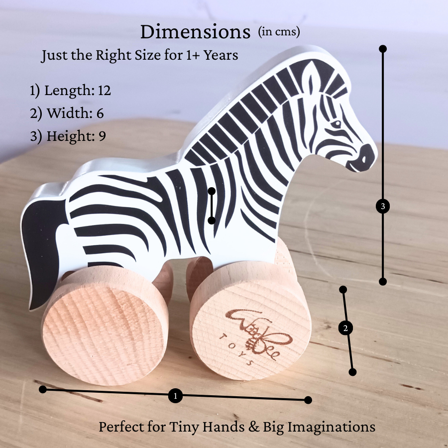Wooden Zebra Push Along Toy – Non‑Toxic, Easy‑Rolling Wheels – WoodBee Toys